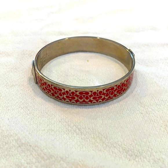 Coach | Jewelry | Coach Signature Red Bangle Bracelet 25 Diameter ...
